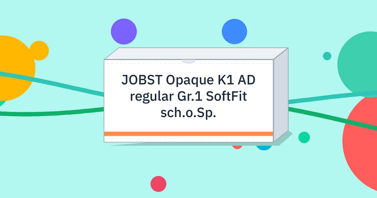 Symbolbild: Packung mit der Aufschrift JOBST Opaque K1 AD regular Gr.1 SoftFit sch.o.Sp. (PZN 13083111) – Verfügbarkeit und Bezug in Apotheken in Frankfurt am Main