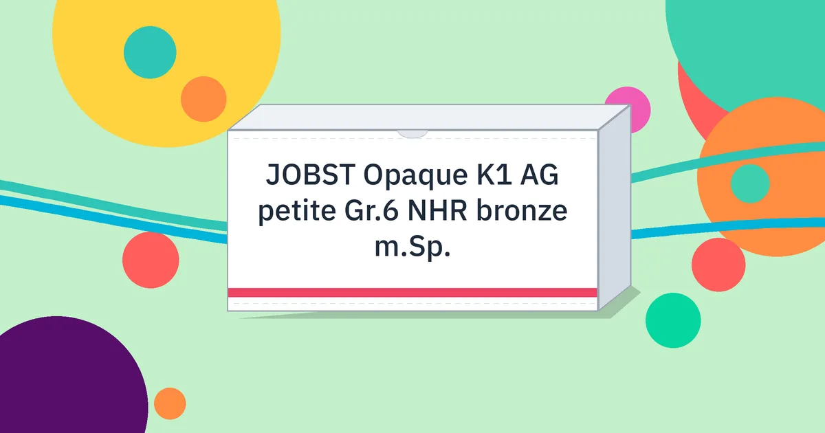 Symbolbild: Packung mit der Aufschrift JOBST Opaque K1 AG petite Gr.6 NHR bronze m.Sp. (PZN 13084300) – Verfügbarkeit und Bezug in Apotheken in Frankfurt am Main