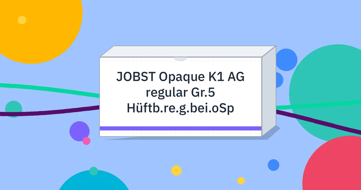 Symbolbild: Packung mit der Aufschrift JOBST Opaque K1 AG regular Gr.5 Hüftb.re.g.bei.oSp (PZN 16272114) – Verfügbarkeit und Bezug in Apotheken in Frankfurt am Main