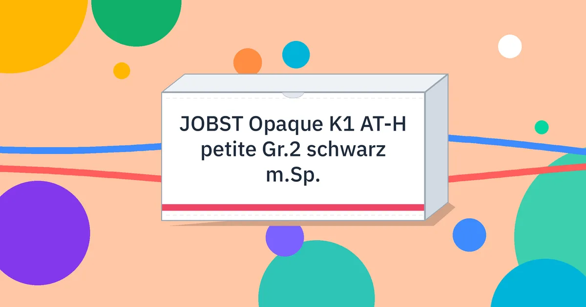 Symbolbild: Packung mit der Aufschrift JOBST Opaque K1 AT-H petite Gr.2 schwarz m.Sp. (PZN 13102096) – Verfügbarkeit und Bezug in Apotheken in Frankfurt am Main
