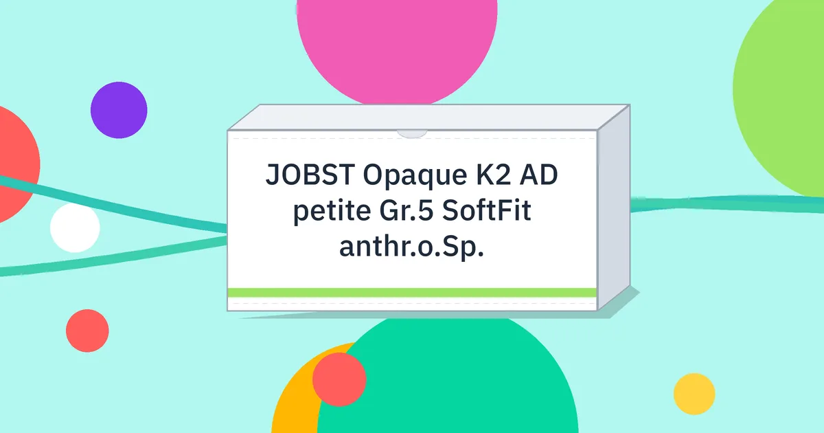 Symbolbild: Packung mit der Aufschrift JOBST Opaque K2 AD petite Gr.5 SoftFit anthr.o.Sp. (PZN 16279547) – Verfügbarkeit und Bezug in Apotheken in Frankfurt am Main