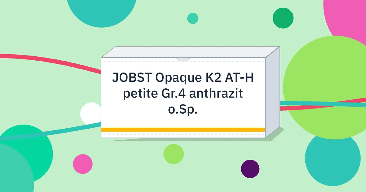 Symbolbild: Packung mit der Aufschrift JOBST Opaque K2 AT-H petite Gr.4 anthrazit o.Sp. (PZN 16292068) – Verfügbarkeit und Bezug in Apotheken in Frankfurt am Main