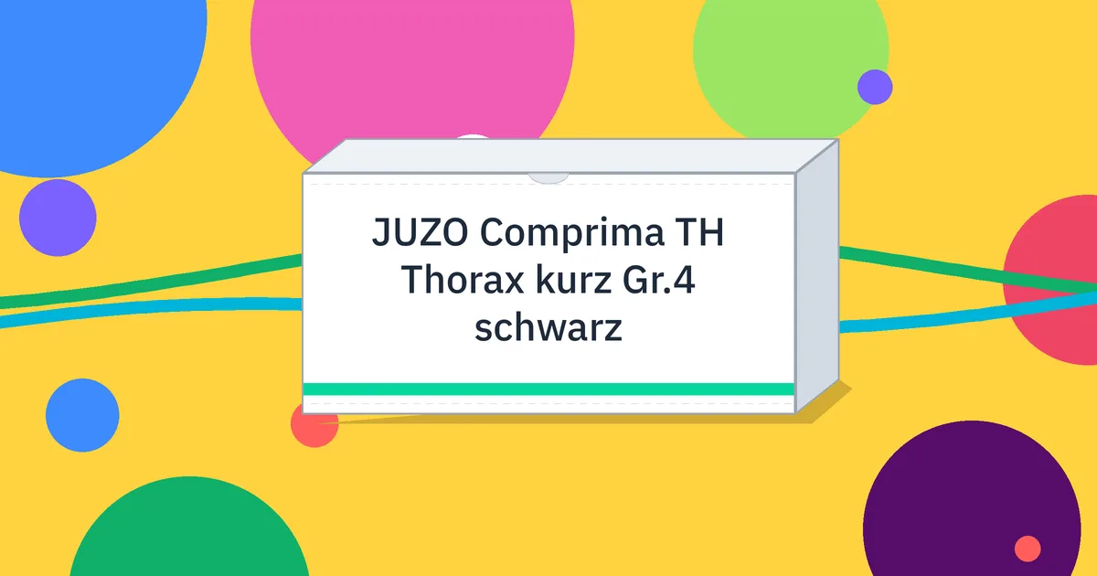 Symbolbild: Packung mit der Aufschrift JUZO Comprima TH Thorax kurz Gr.4 schwarz (PZN 20782128) – Verfügbarkeit und Bezug in Apotheken in Frankfurt am Main