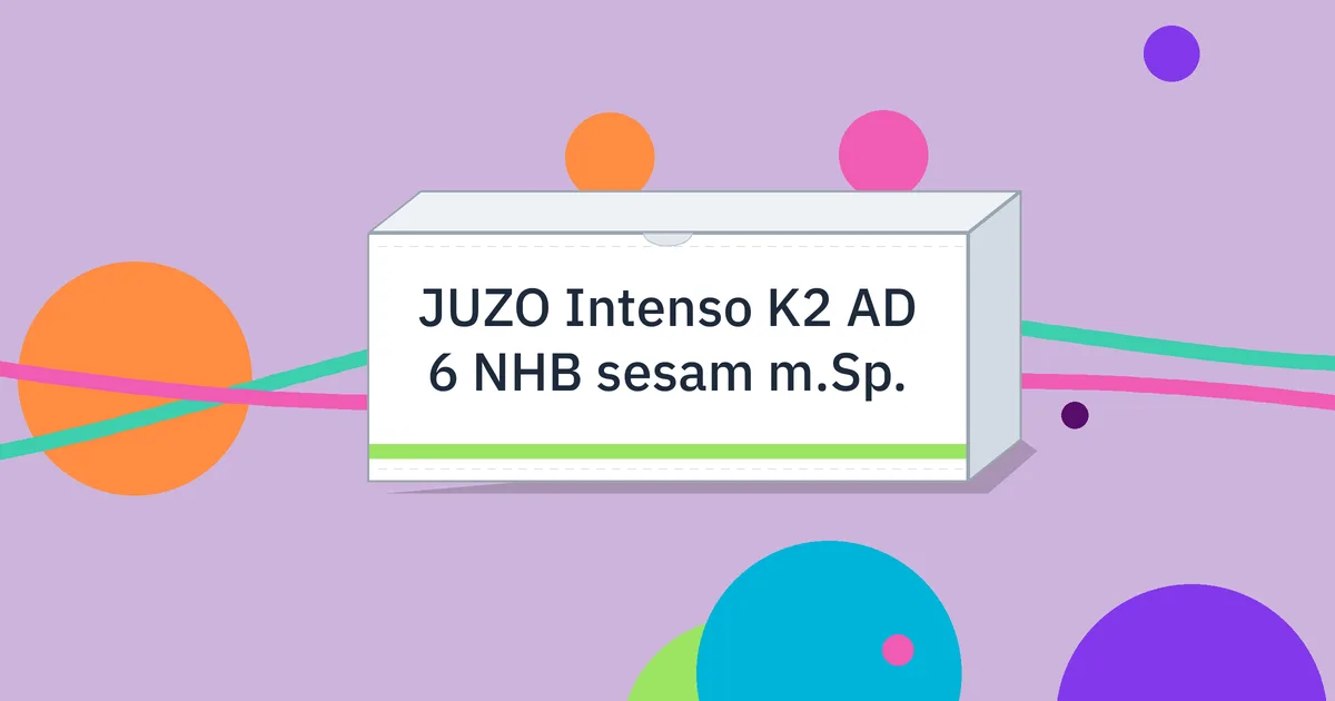 Symbolbild: Packung mit der Aufschrift JUZO Intenso K2 AD 6 NHB sesam m.Sp. (PZN 18609807) – Verfügbarkeit und Bezug in Apotheken in Frankfurt am Main