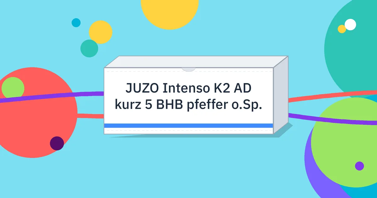 Symbolbild: Packung mit der Aufschrift JUZO Intenso K2 AD kurz 5 BHB pfeffer o.Sp. (PZN 18624907) – Verfügbarkeit und Bezug in Apotheken in Frankfurt am Main