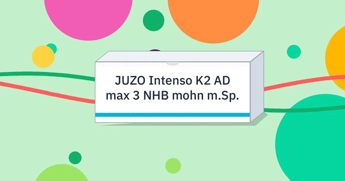 Symbolbild: Packung mit der Aufschrift JUZO Intenso K2 AD max 3 NHB mohn m.Sp. (PZN 18612962) – Verfügbarkeit und Bezug in Apotheken in Frankfurt am Main