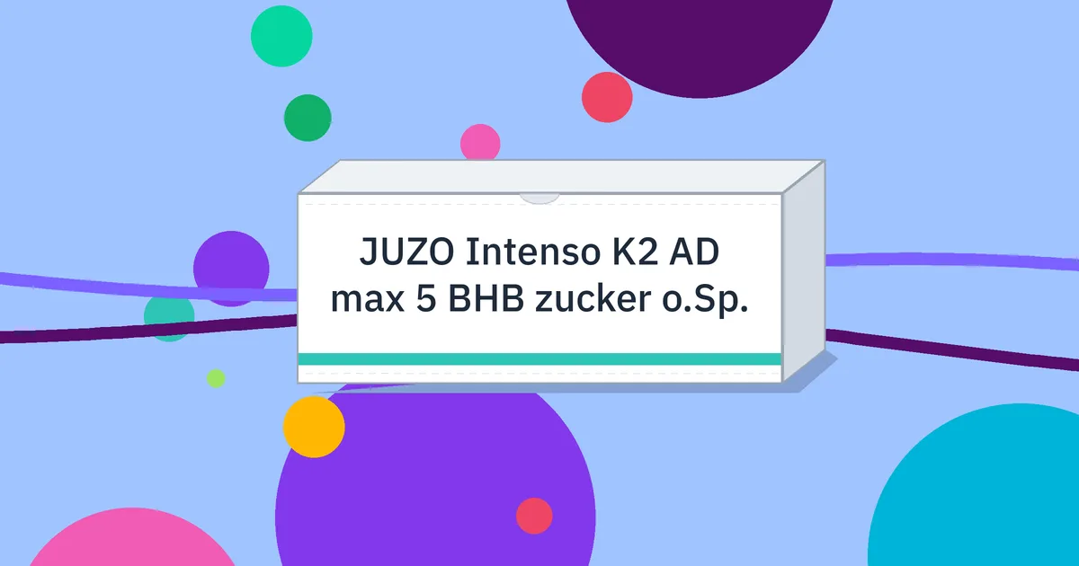 Symbolbild: Packung mit der Aufschrift JUZO Intenso K2 AD max 5 BHB zucker o.Sp. (PZN 18626591) – Verfügbarkeit und Bezug in Apotheken in Frankfurt am Main