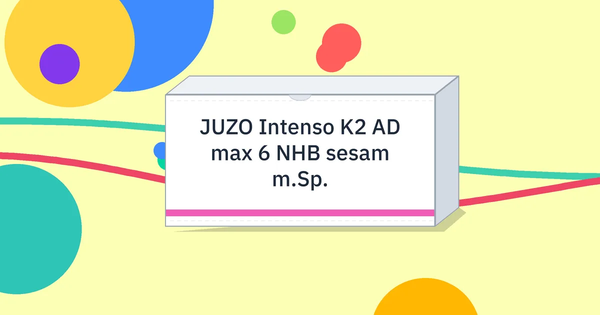 Symbolbild: Packung mit der Aufschrift JUZO Intenso K2 AD max 6 NHB sesam m.Sp. (PZN 18612778) – Verfügbarkeit und Bezug in Apotheken in Frankfurt am Main