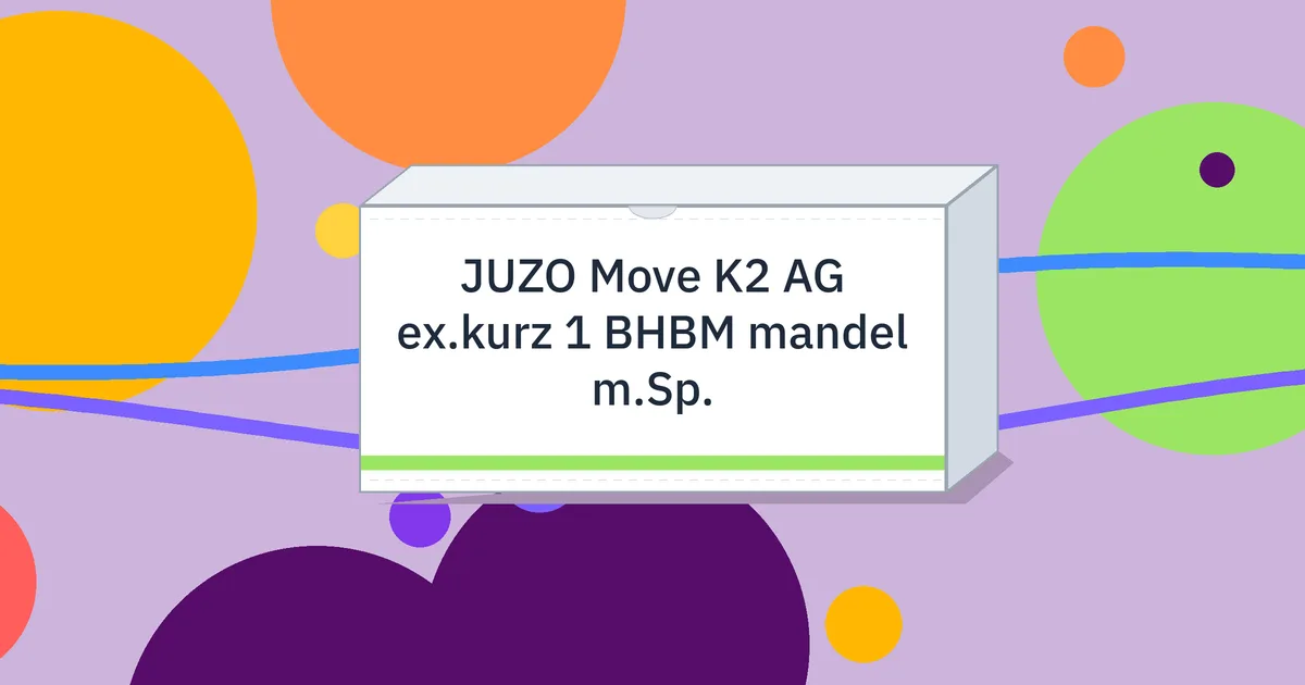 Symbolbild: Packung mit der Aufschrift JUZO Move K2 AG ex.kurz 1 BHBM mandel m.Sp. (PZN 16647904) – Verfügbarkeit und Bezug in Apotheken in Frankfurt am Main