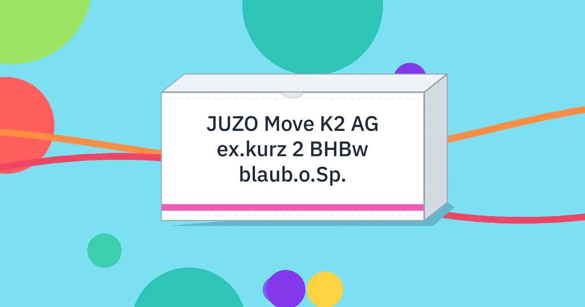 Symbolbild: Packung mit der Aufschrift JUZO Move K2 AG ex.kurz 2 BHBw blaub.o.Sp. (PZN 18565872) – Verfügbarkeit und Bezug in Apotheken in Frankfurt am Main