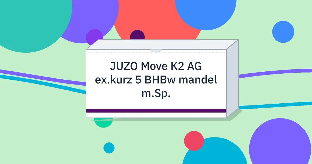 Symbolbild: Packung mit der Aufschrift JUZO Move K2 AG ex.kurz 5 BHBw mandel m.Sp. (PZN 16645791) – Verfügbarkeit und Bezug in Apotheken in Frankfurt am Main