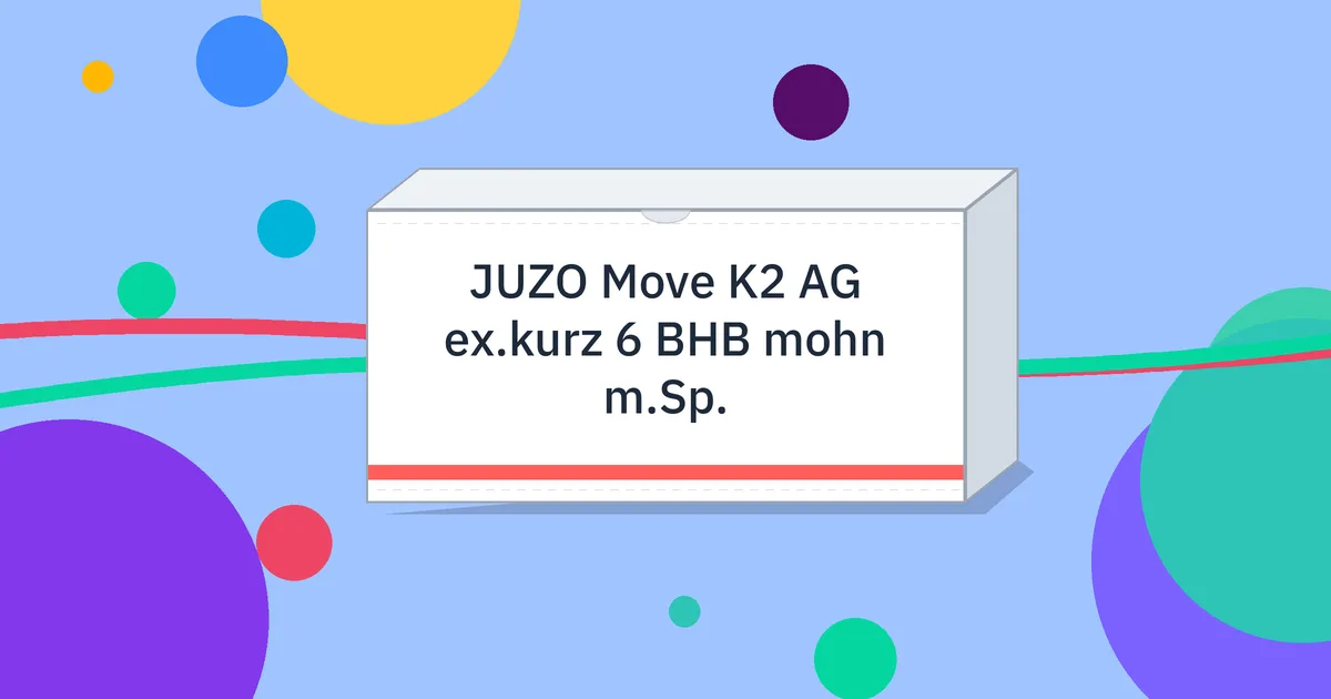 Symbolbild: Packung mit der Aufschrift JUZO Move K2 AG ex.kurz 6 BHB mohn m.Sp. (PZN 18563778) – Verfügbarkeit und Bezug in Apotheken in Frankfurt am Main