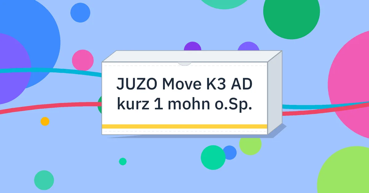 Symbolbild: Packung mit der Aufschrift JUZO Move K3 AD kurz 1 mohn o.Sp. (PZN 18572501) – Verfügbarkeit und Bezug in Apotheken in Frankfurt am Main