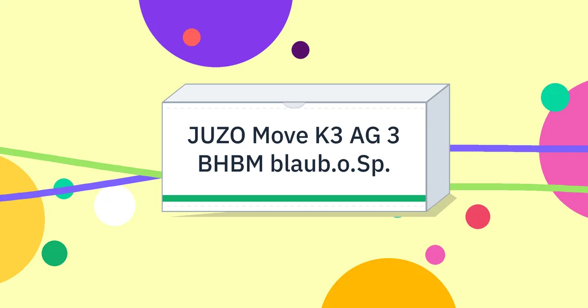 Symbolbild: Packung mit der Aufschrift JUZO Move K3 AG 3 BHBM blaub.o.Sp. (PZN 18589884) – Verfügbarkeit und Bezug in Apotheken in Frankfurt am Main