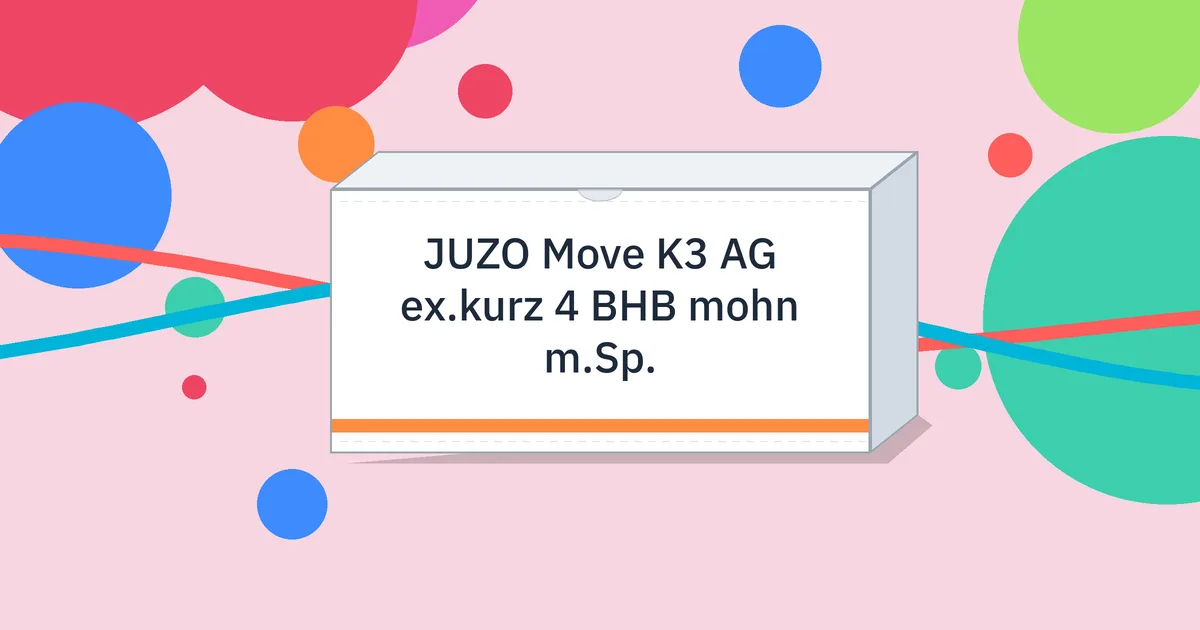 Symbolbild: Packung mit der Aufschrift JUZO Move K3 AG ex.kurz 4 BHB mohn m.Sp. (PZN 18595471) – Verfügbarkeit und Bezug in Apotheken in Frankfurt am Main
