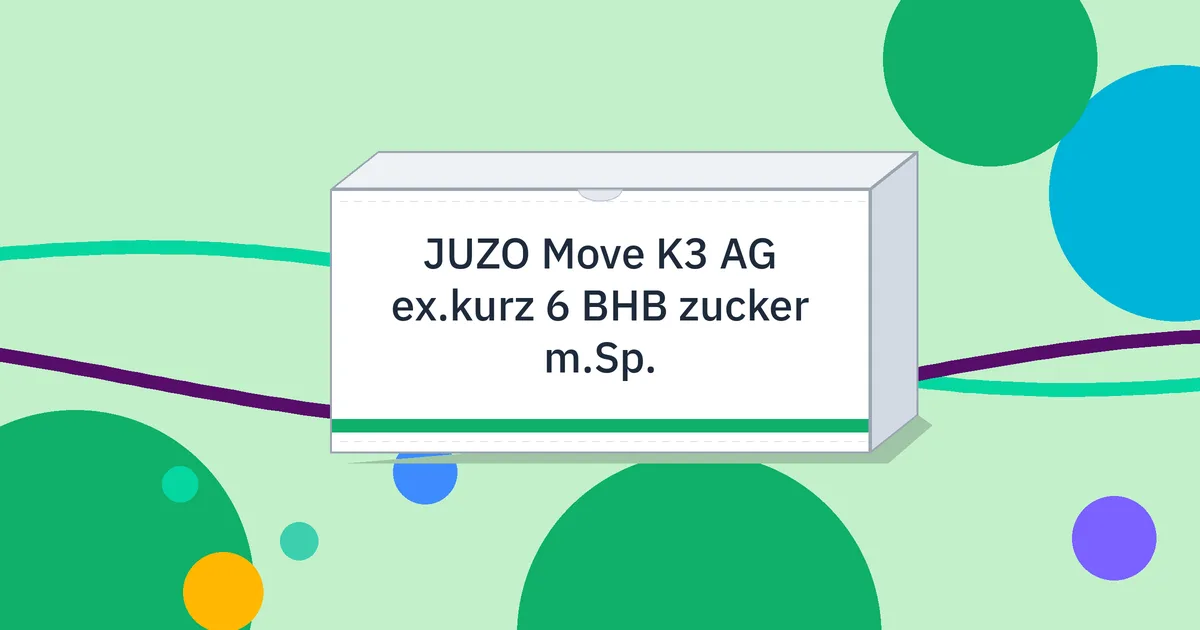 Symbolbild: Packung mit der Aufschrift JUZO Move K3 AG ex.kurz 6 BHB zucker m.Sp. (PZN 18583516) – Verfügbarkeit und Bezug in Apotheken in Frankfurt am Main