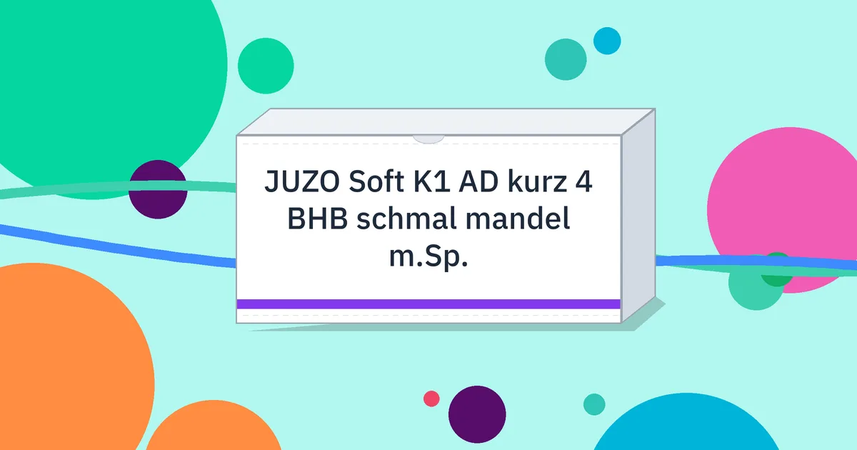 Symbolbild: Packung mit der Aufschrift JUZO Soft K1 AD kurz 4 BHB schmal mandel m.Sp. (PZN 15461876) – Verfügbarkeit und Bezug in Apotheken in Frankfurt am Main