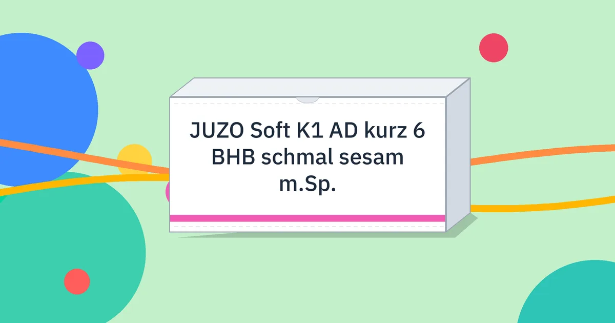 Symbolbild: Packung mit der Aufschrift JUZO Soft K1 AD kurz 6 BHB schmal sesam m.Sp. (PZN 15463705) – Verfügbarkeit und Bezug in Apotheken in Frankfurt am Main