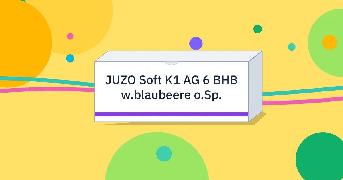 Symbolbild: Packung mit der Aufschrift JUZO Soft K1 AG 6 BHB w.blaubeere o.Sp. (PZN 14837606) – Verfügbarkeit und Bezug in Apotheken in Frankfurt am Main