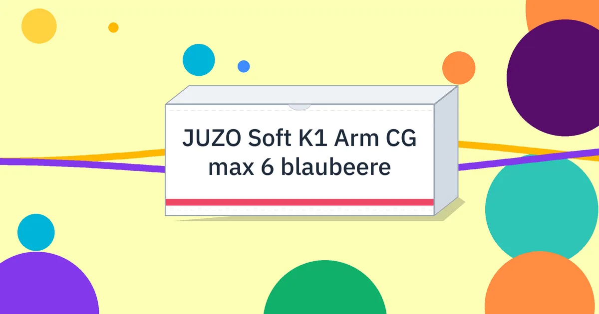 Symbolbild: Packung mit der Aufschrift JUZO Soft K1 Arm CG max 6 blaubeere (PZN 15510439) – Verfügbarkeit und Bezug in Apotheken in Frankfurt am Main