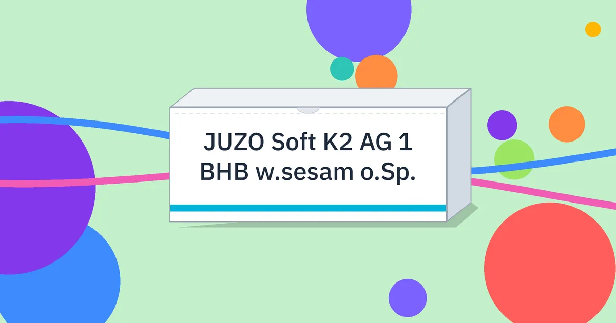 Symbolbild: Packung mit der Aufschrift JUZO Soft K2 AG 1 BHB w.sesam o.Sp. (PZN 14841341) – Verfügbarkeit und Bezug in Apotheken in Frankfurt am Main