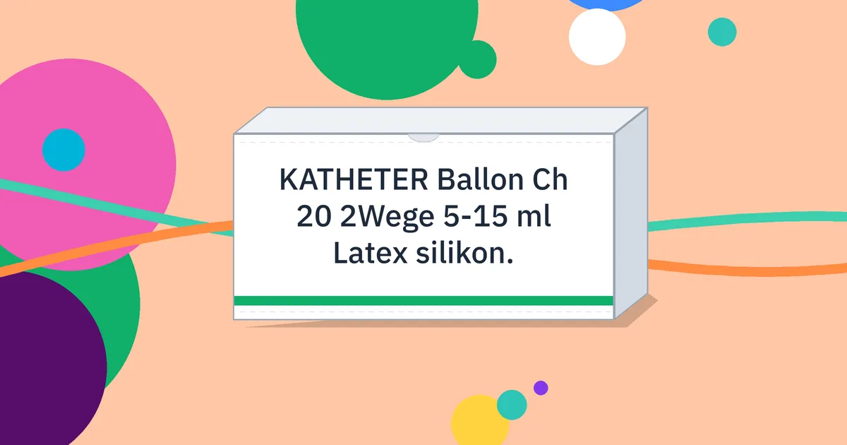 Symbolbild: Packung mit der Aufschrift KATHETER Ballon Ch 20 2Wege 5-15 ml Latex silikon. (PZN 06865416) – Verfügbarkeit und Bezug in Apotheken in Frankfurt am Main