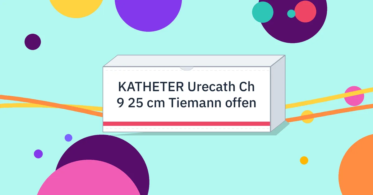 Symbolbild: Packung mit der Aufschrift KATHETER Urecath Ch 9 25 cm Tiemann offen (PZN 03385006) – Verfügbarkeit und Bezug in Apotheken in Frankfurt am Main