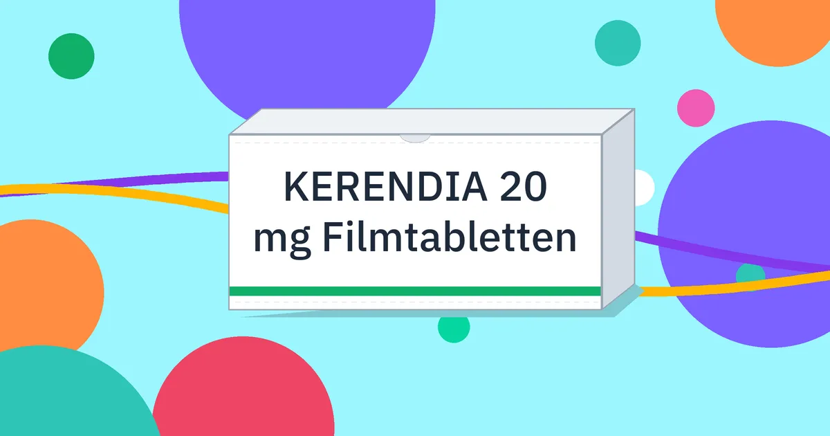 Symbolbild: Packung mit der Aufschrift KERENDIA 20 mg Filmtabletten (PZN 20319324) – Verfügbarkeit und Bezug in Apotheken in Frankfurt am Main