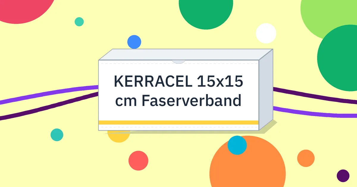 Symbolbild: Packung mit der Aufschrift KERRACEL 15x15 cm Faserverband (PZN 16746730) – Verfügbarkeit und Bezug in Apotheken in Frankfurt am Main