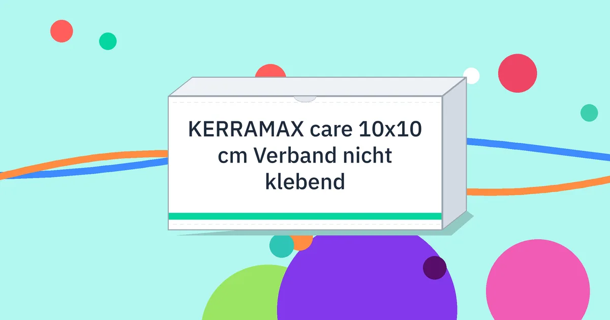 Symbolbild: Packung mit der Aufschrift KERRAMAX care 10x10 cm Verband nicht klebend (PZN 11140365) – Verfügbarkeit und Bezug in Apotheken in Frankfurt am Main
