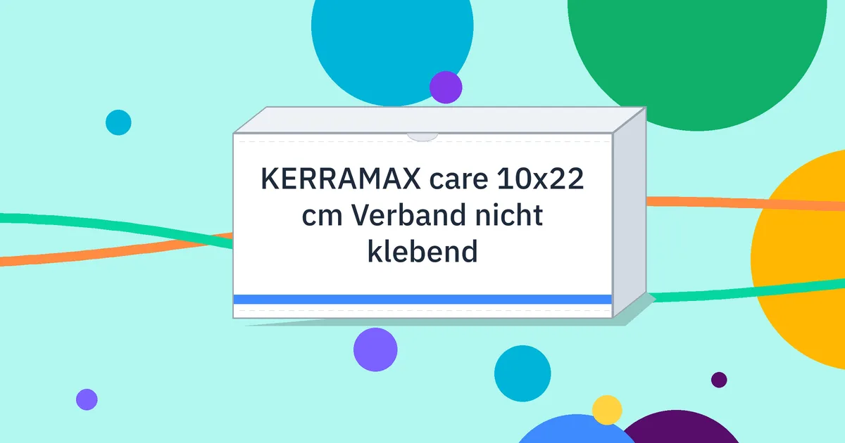 Symbolbild: Packung mit der Aufschrift KERRAMAX care 10x22 cm Verband nicht klebend (PZN 12548766) – Verfügbarkeit und Bezug in Apotheken in Frankfurt am Main
