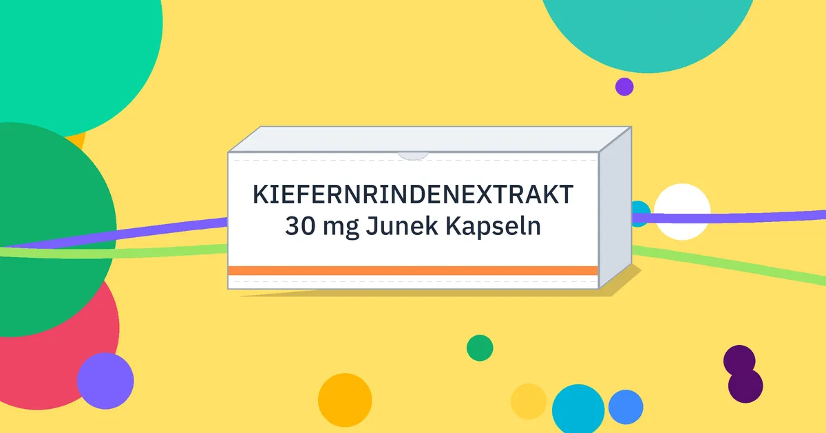 Symbolbild: Packung mit der Aufschrift KIEFERNRINDENEXTRAKT 30 mg Junek Kapseln (PZN 01644892) – Verfügbarkeit und Bezug in Apotheken in Frankfurt am Main