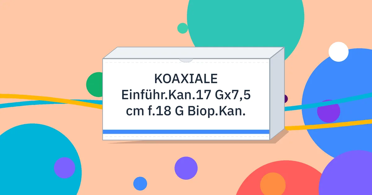 Symbolbild: Packung mit der Aufschrift KOAXIALE Einführ.Kan.17 Gx7,5 cm f.18 G Biop.Kan. (PZN 06124890) – Verfügbarkeit und Bezug in Apotheken in Frankfurt am Main