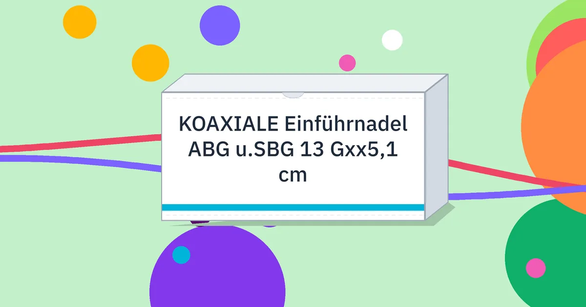 Symbolbild: Packung mit der Aufschrift KOAXIALE Einführnadel ABG u.SBG 13 Gxx5,1 cm (PZN 11105417) – Verfügbarkeit und Bezug in Apotheken in Frankfurt am Main