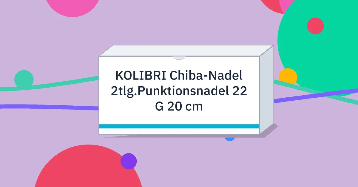 Symbolbild: Packung mit der Aufschrift KOLIBRI Chiba-Nadel 2tlg.Punktionsnadel 22 G 20 cm (PZN 17510277) – Verfügbarkeit und Bezug in Apotheken in Frankfurt am Main