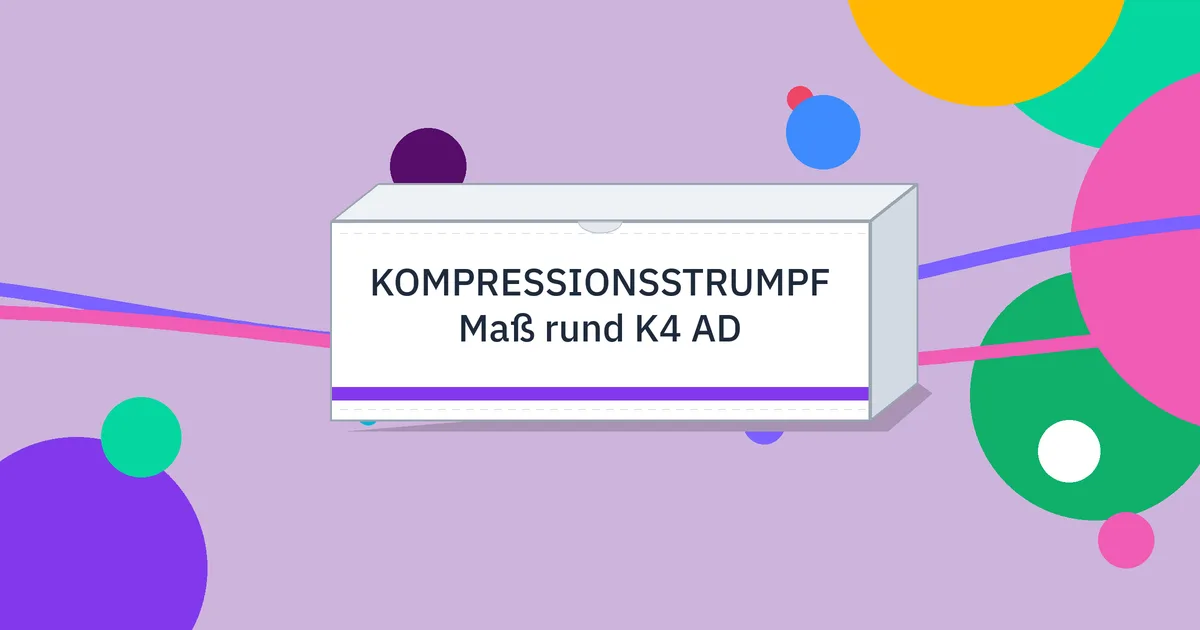 Symbolbild: Packung mit der Aufschrift KOMPRESSIONSSTRUMPF Maß rund K4 AD (PZN 10011720) – Verfügbarkeit und Bezug in Apotheken in Frankfurt am Main