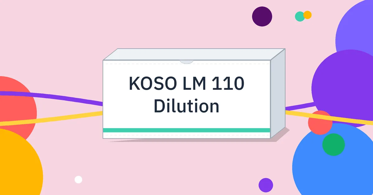 Symbolbild: Packung mit der Aufschrift KOSO LM 110 Dilution (PZN 13520184) – Verfügbarkeit und Bezug in Apotheken in Frankfurt am Main