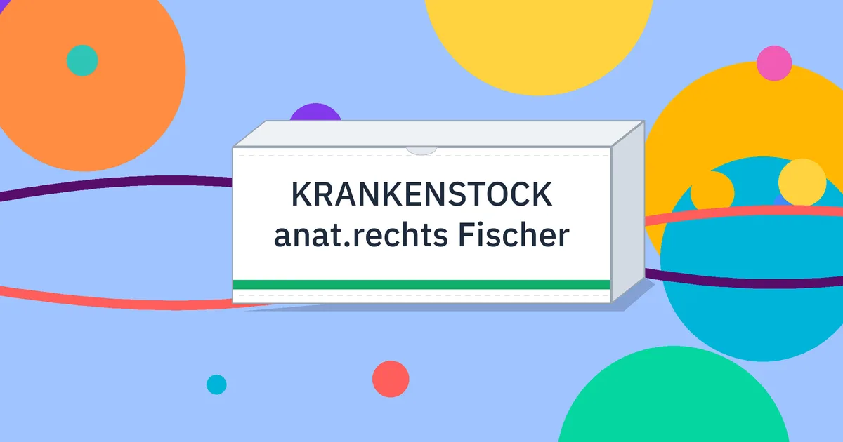 Symbolbild: Packung mit der Aufschrift KRANKENSTOCK anat.rechts Fischer (PZN 03854530) – Verfügbarkeit und Bezug in Apotheken in Frankfurt am Main