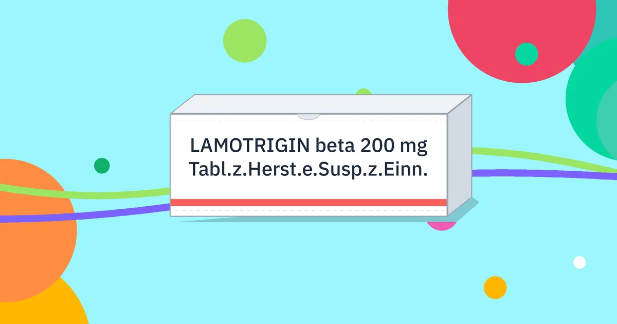 Symbolbild: Packung mit der Aufschrift LAMOTRIGIN beta 200 mg Tabl.z.Herst.e.Susp.z.Einn. (PZN 03645602) – Verfügbarkeit und Bezug in Apotheken in Frankfurt am Main