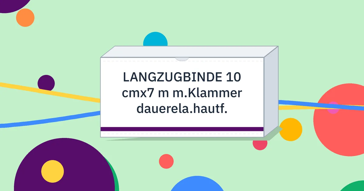 Symbolbild: Packung mit der Aufschrift LANGZUGBINDE 10 cmx7 m m.Klammer dauerela.hautf. (PZN 04793032) – Verfügbarkeit und Bezug in Apotheken in Frankfurt am Main