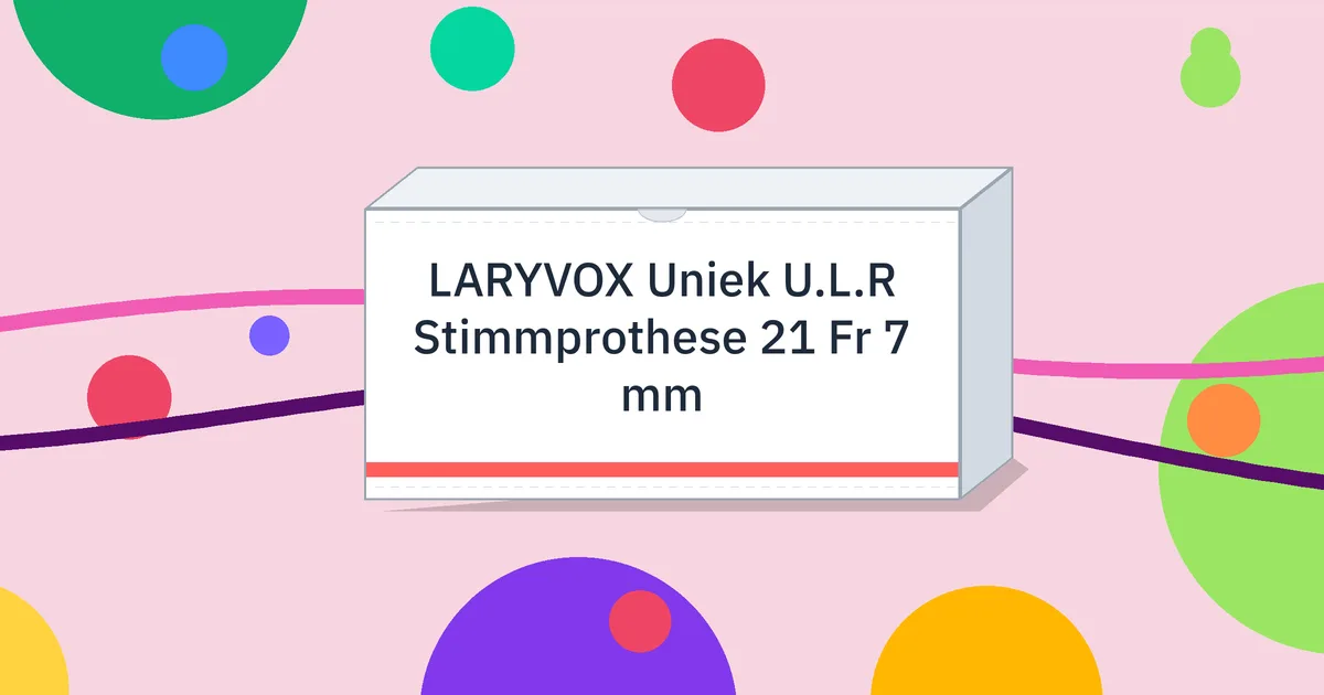 Symbolbild: Packung mit der Aufschrift LARYVOX Uniek U.L.R Stimmprothese 21 Fr 7 mm (PZN 18791315) – Verfügbarkeit und Bezug in Apotheken in Frankfurt am Main
