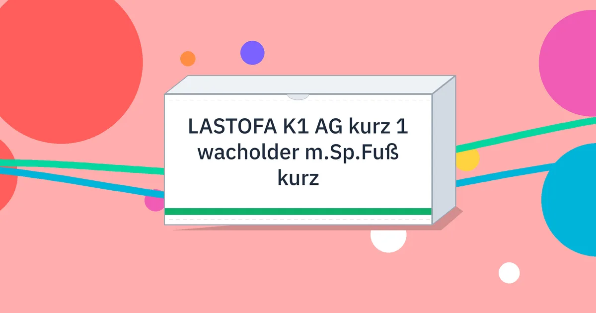 Symbolbild: Packung mit der Aufschrift LASTOFA K1 AG kurz 1 wacholder m.Sp.Fuß kurz (PZN 13788946) – Verfügbarkeit und Bezug in Apotheken in Frankfurt am Main