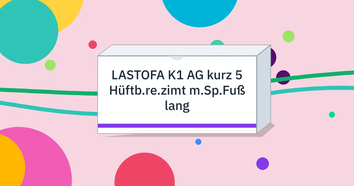 Symbolbild: Packung mit der Aufschrift LASTOFA K1 AG kurz 5 Hüftb.re.zimt m.Sp.Fuß lang (PZN 13798761) – Verfügbarkeit und Bezug in Apotheken in Frankfurt am Main