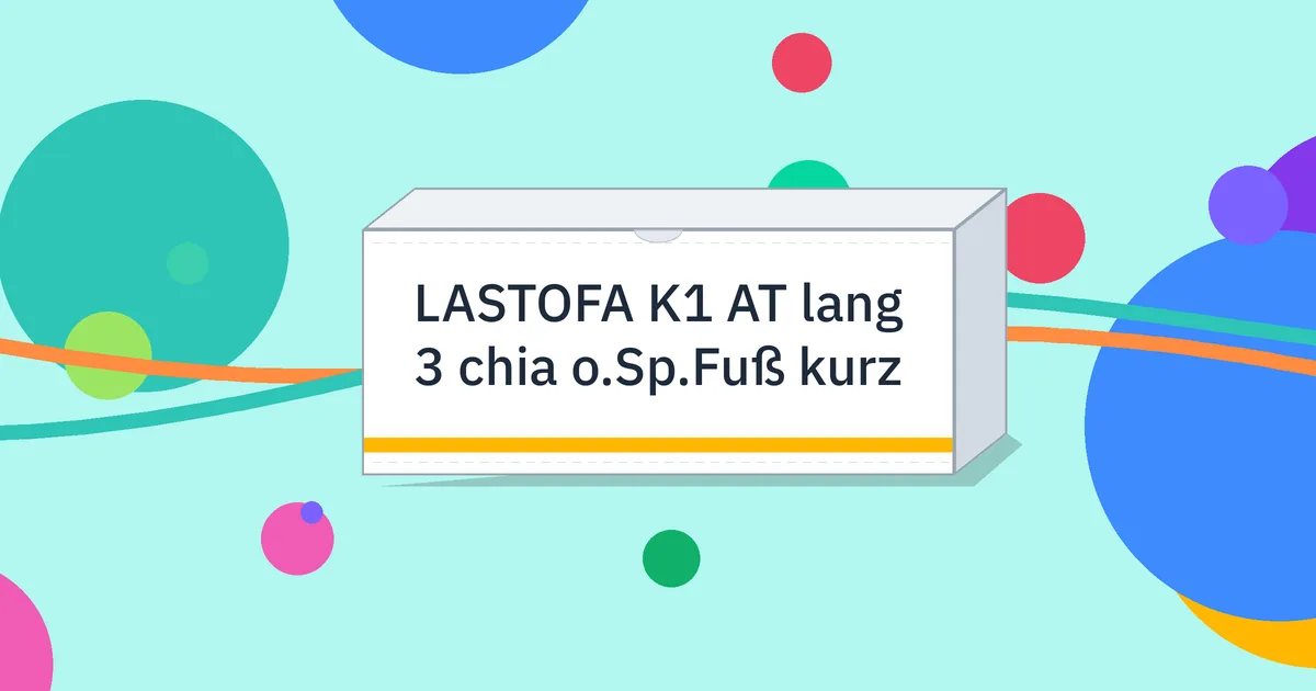 Symbolbild: Packung mit der Aufschrift LASTOFA K1 AT lang 3 chia o.Sp.Fuß kurz (PZN 13795745) – Verfügbarkeit und Bezug in Apotheken in Frankfurt am Main