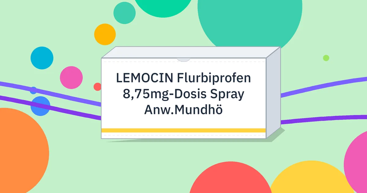 Symbolbild: Packung mit der Aufschrift LEMOCIN Flurbiprofen 8,75mg-Dosis Spray Anw.Mundhö (PZN 18661506) – Verfügbarkeit und Bezug in Apotheken in Frankfurt am Main