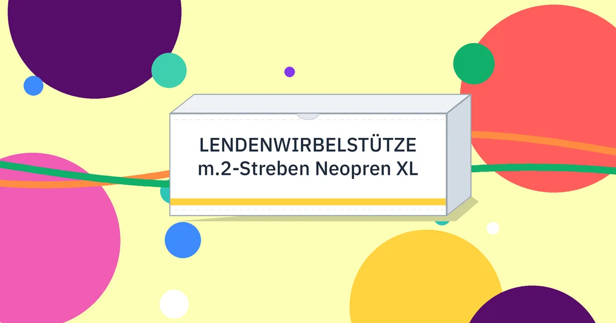 Symbolbild: Packung mit der Aufschrift LENDENWIRBELSTÜTZE m.2-Streben Neopren XL (PZN 19070871) – Verfügbarkeit und Bezug in Apotheken in Frankfurt am Main