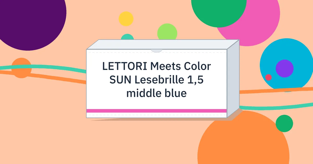 Symbolbild: Packung mit der Aufschrift LETTORI Meets Color SUN Lesebrille 1,5 middle blue (PZN 11163076) – Verfügbarkeit und Bezug in Apotheken in Frankfurt am Main