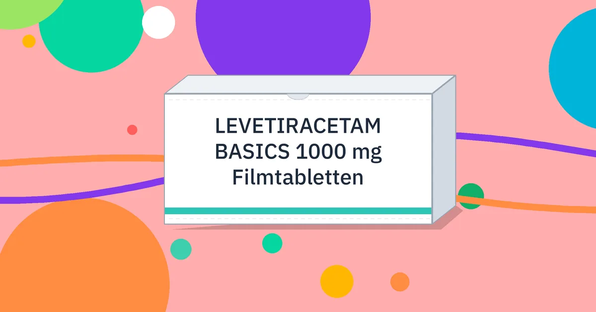 Symbolbild: Packung mit der Aufschrift LEVETIRACETAM BASICS 1000 mg Filmtabletten (PZN 09483000) – Verfügbarkeit und Bezug in Apotheken in Frankfurt am Main