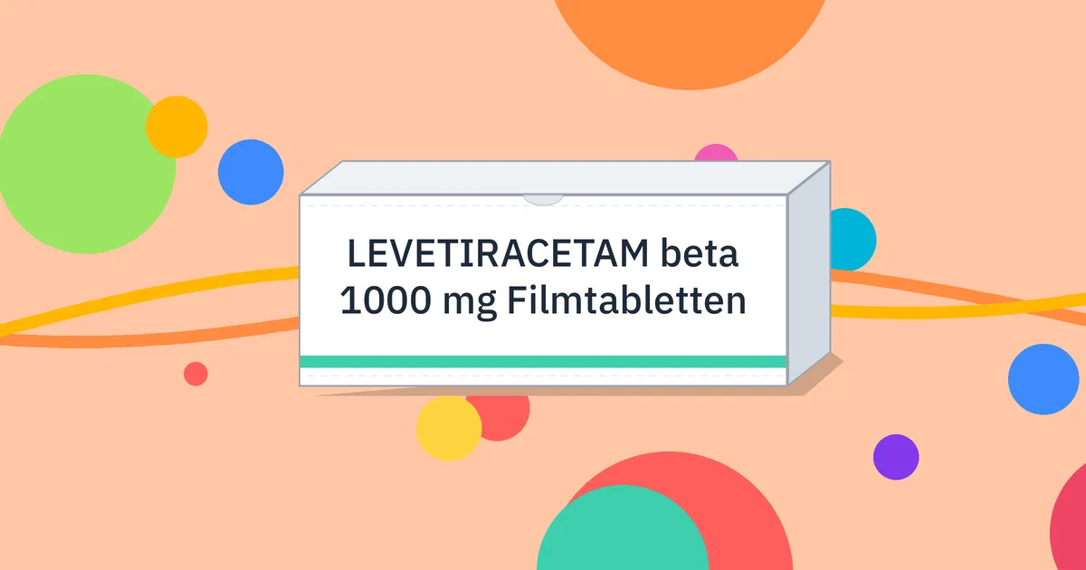 Symbolbild: Packung mit der Aufschrift LEVETIRACETAM beta 1000 mg Filmtabletten (PZN 08841147) – Verfügbarkeit und Bezug in Apotheken in Frankfurt am Main