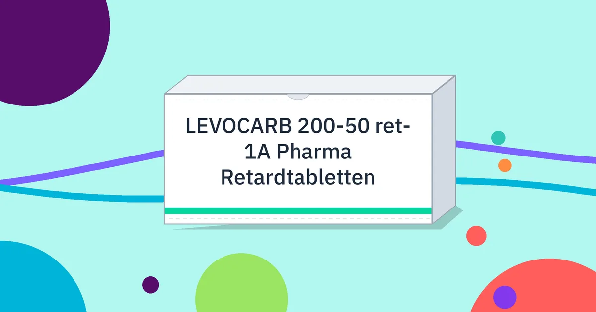 Symbolbild: Packung mit der Aufschrift LEVOCARB 200-50 ret-1A Pharma Retardtabletten (PZN 04854880) – Verfügbarkeit und Bezug in Apotheken in Frankfurt am Main